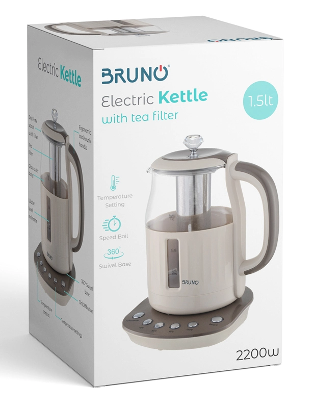 Βραστήρας Ηλεκτρικός με Φίλτρο για Τσάι BRUNO 2200w 1.5L 360° με 4 ...
